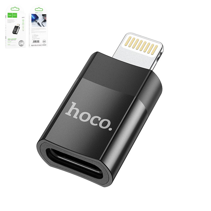 Адаптер Hoco UA17, Lightning до USB тип-C, USB тип-C, Lightning, сірий ...